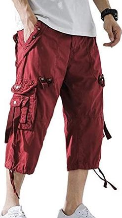 Onsoyours Shorts Cargo Homme Bermudas Pantalons Courts Rétro Baggy Pantacourt Casual Combat Pantalon Court Militaire Outdoor A Rouge L