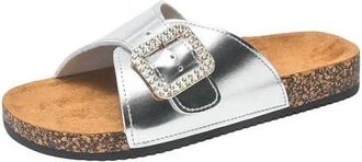 Generic ZBDZSW Sandales plates confortables pour femme avec semelle en li&egrave;ge Bout ouvert Grande taille, Argent&eacute;., 5.5 UK