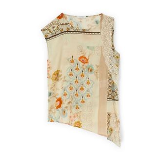 Motivi Top asym&eacute;trique en satin imprim&eacute; - Femme - Blouses et Chemises - Beige - Taille: 36 FR