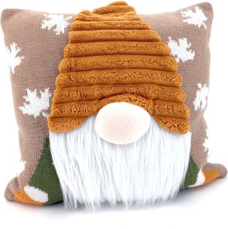 Heimtexland Deko Kissen Herbst Winter Strickoptik Wichtel-Applikation Zierkissen Dekoration Weihnachten Geschenkidee HxB 42x42 cm Kissenh&uuml;lle Typ832 Herbstwichtel