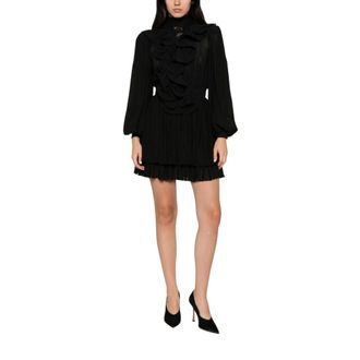 BABYLON Mini-robe &agrave; volants et d&eacute;tails floraux d&eacute;coup&eacute;s - Femme - Robes - Noir - Taille: 44 FR