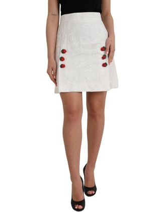 Dolce & Gabbana Womens White Floral Brocade Embellished Mini Skirt Cotton