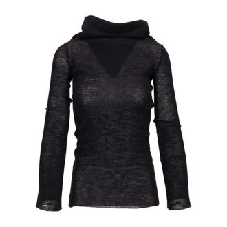 Ann Demeulemeester Femme, Pulls, Noir, Taille: 40 FR Haut Tricoté Noir avec Épaules Tombantes