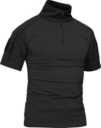 KEFITEVD Taktisch Shirt Herren Kurzarm Milit&auml;r T-Shirt Stehkragen Atmungsaktiv Tactical Hemd Airsoft Uniform Arbeitsshirt Outdoor Schwarz 3XL