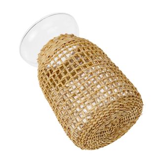 Supvox Geflochtene Stroh Glasvase Klein Transparent Vintage Glasvase Dekoration f&uuml;r Wohnzimmer B&uuml;ro Blumenarrangements