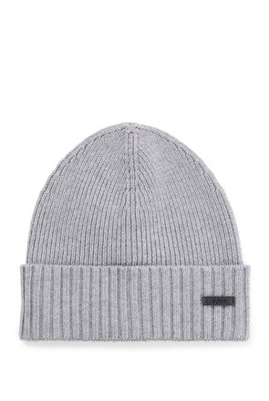 BOSS Herren Fati Gerippte M&uuml;tze aus nachhaltigerer Schurwolle Silber Stck