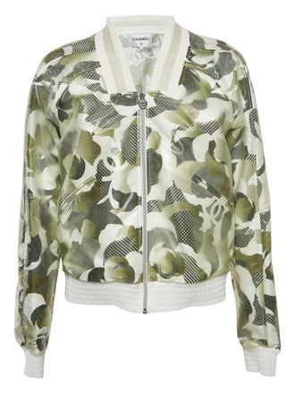 Chanel veste bomber &agrave; fleurs - Vert