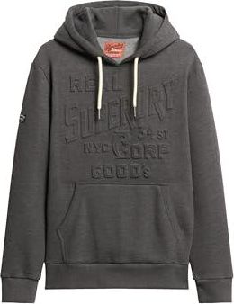 Superdry Sweat à capuche pour homme avec logo en relief, graphite gris foncé chiné, XXL