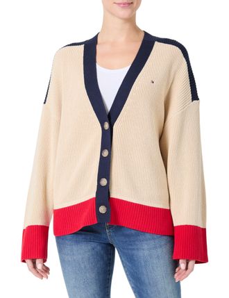 Tommy Hilfiger Damen Strickjacke Cardigan mit Knopfleiste, Elfenbein (Country Ivory), S-M