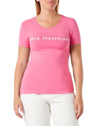 Love Moschino Tight-fit Short-Sleeved t-Shirt in Stretch Cotton Jersey, Customized with Print on Front