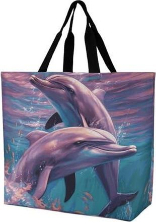 Generic LArt Des Dauphins Sac Courses Imperm&eacute;able Tote Bag R&eacute;utilisable Sac A Main Femmes Pour Shopping Universit&eacute; Gym