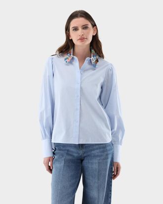 van Laack Boxy Hmdbluse mit H&auml;kelbl&uuml;ten-Kragen
