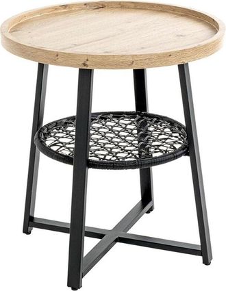 PEGANE Pegane - Table basse, Table de salon ronde en bois chêne et métal noir - diamètre 50 x hauteur 55 cm