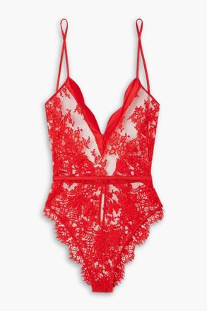 Coco de Mer Marella Body aus T&uuml;ll mit Satinbesatz und Stickereien - Rot - L