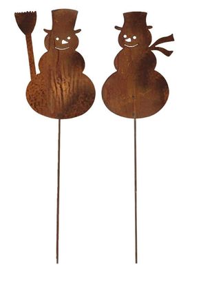 Vosteen Gartenstecker Schneemann Set 65cm Metall Rost Gartendeko Edelrost