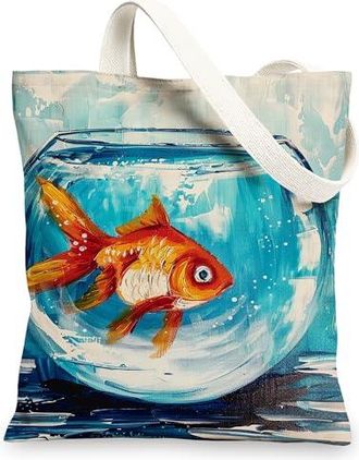 Generic Sacs fourre-tout artistiques en toile, sacs dépicerie réutilisables, légers et lavables avec bandoulière pour Gy, bleu, 13x15 Inch