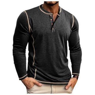 Generic T-shirt dhiver &agrave; manches longues pour homme avec quatre boutons, Noir, XXL