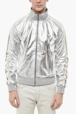 Palm Angels Lam&eacute; Leather Bomber with Track Detail Palm Angels