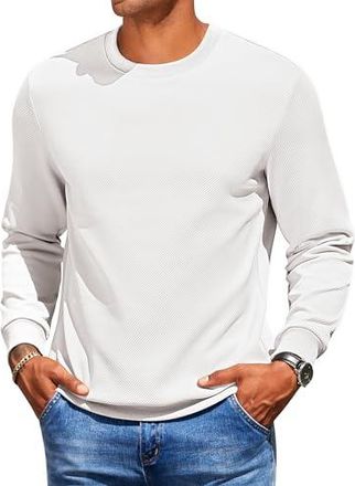 Coofandy Sweatshirts pour Hommes Pulls à Manches Longues Basic Sweatshirt à Col Rond CôTé TéTons Sweatshirts Casual pour Hommes sans Capuche Blanc XXL
