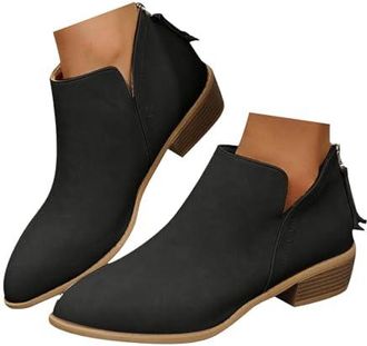 Generic Bottines de cowboy tendance pour femme - Talon &eacute;pais - Avec fermeture &eacute;clair dans le dos - Automne et hiver - En cuir synth&eacute;tique - Bout pointu - Coup