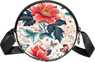 Generic Sac &agrave; bandouli&egrave;re rond pour femme, petit sac &agrave; bandouli&egrave;re vintage floral avec fermeture &eacute;clair, bretelles r&eacute;glables, sac &agrave; main rond d&eacute;contract&eacute; pour