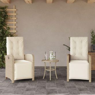 vidaXL Gartensessel mit Fu&szlig;teil 2 Stk. Verstellbar Beige Poly Rattan - Vidaxl