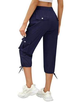 Heekpek TOMEEK Pantalons Femme Pantacourt Femme &Eacute;t&eacute; Taille Haute Elastique 7/8 Pantalon Cargo de Randonn&eacute;e avec Cordon de Serrage Capri Pantalon Fluide Femme 