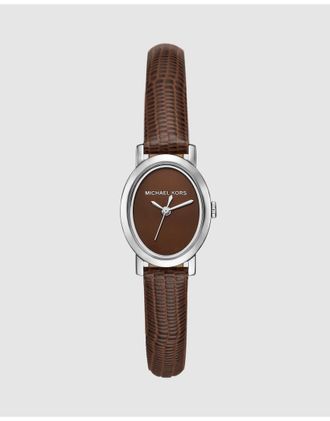 Michael Kors montre Maude &agrave; trois aiguilles en cuir marron, finition argent&eacute;e