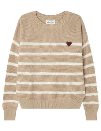 Springfield Damen Striped Sweater with Mini Embroidery Sweatshirt mit Spitze, hautfarben, XL