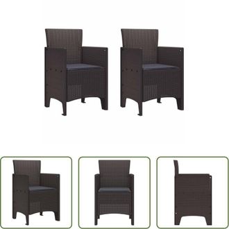 vidaXL Gartenm&ouml;bel - Gartenstuhl mit Kissen 2 pcs Braun 53 x 49 x 85 cm Polypropylen