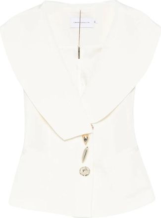Simona Corsellini Femme, Blouses et Chemises, Beige, Taille: 36 FR Sculpted-Button Shawl-Lapel Waistcoat