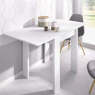 Dmora Ausziehbarer Comer-Tisch, ausziehbare Konsole mit Mehreren Positionen, zusammenklappbarer Zusatzkonsolentisch, 67/134 x 67 x 79 cm, Wei&szlig;