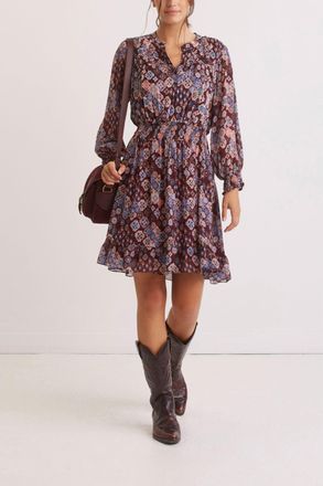 Gerard Darel Robe en cr&ecirc;pe mousseline imprim&eacute; Ikat - JOHAN - Bordeaux