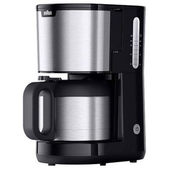 Braun PurShine KF1505 BK Filterkaffeemaschine, 1,2L Edelstahl-Thermokanne f&uuml;r bis zu 9 Tassen, OptiBrew-System, Tropf-Stopp-Funktion, schwenkbarer Filterkor