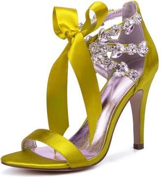 Generic Femmes Mari&eacute;e Aiguille Talon Heel Ouvert Bout Lani&egrave;res Hauts Sandales Mariage Dress Chaussures Dress F&ecirc;te 10.5 CM,Jaune,41 EU