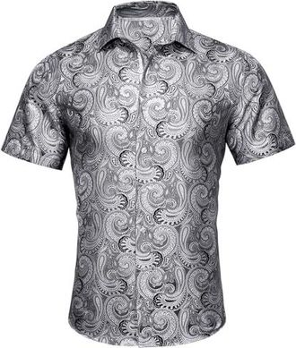 Generic Chemise boutonn&eacute;e pour homme, chemise &agrave; manches courtes, style disco, r&eacute;tro, traditionnel, chemise daffaires formelle, coupe ajust&eacute;e, chemise de maria