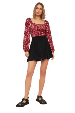 Trendyol Damen Drapierte Gestrickte Rock Skirt Western, Schwarz, S