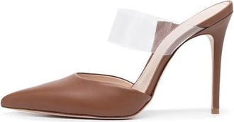 Generic Mules à Bout Fermé pour Femmes Talons Hauts Sandales à Talons Aiguilles à Bout Pointu en PVC Transparent Mode Classique pour Robe de Soirée de Mariage