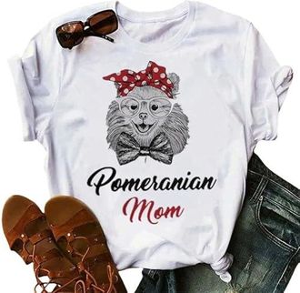 Keephen Graphique Pomeranian T-Shirt Femmes Propri&eacute;taire de Chien Pomeranian T-Shirt Mignon Pom Impression 3D Manches Courtes Tops Col Rond Streetwear