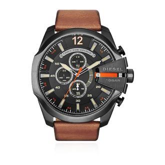 Diesel Mega Chief Leather Strap Watch - - Accessories - Herren - Braun - ONE SIZE