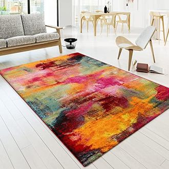 Paco Home Tapis Salon Chambre Adulte Poils Ras Moderne Vintage Motif Abstrait Multicolore, Dimension:120x170 cm, Couleur:Multicolore 5