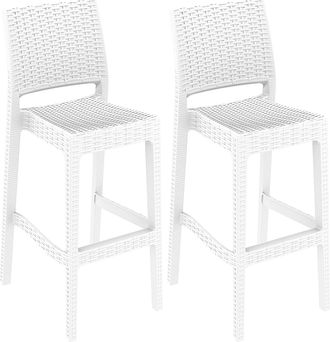 Clp 2er Set Barhocker Jamaica Mit Fu&szlig;st&uuml;tze I Outdoor-Tresenhocker In Rattan-Optik I Stapelbare Barst&uuml;hle, Farbe:wei&szlig;