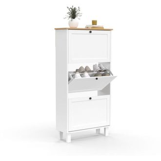 IDMarket Idmarket - Meuble &agrave; chaussures 18 paires achille 3 portes blanc et plateau bois