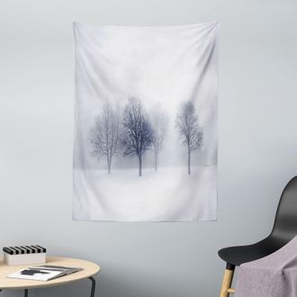 Abakuhaus Landschaft Wandteppich und Tagesdecke, Winter Leafless Wald, aus Weiches Mikrofaser Stoff Schmutz abweichender Digitaldruck, 110 x 150 cm, Weiß und Gr