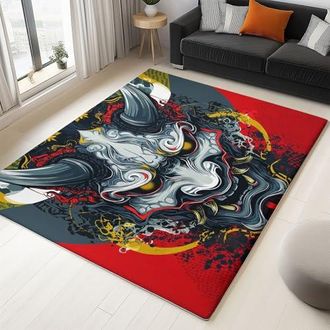 Generic Tapis de Chambre Style Japonais Noir, Moquette de Salon &agrave; Poils Ras, Masque R&eacute;tro De Fant&ocirc;me Imprim&eacute; Lavable Tapis Int&eacute;rieur pour D&eacute;cor de Cuisine Et 