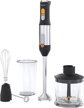 Sencor Sencor Stabmixer Ultra-Power 5-in-1, 1200W, mit Schneebesen, Zerkleinerer & Milchaufschäumer, Quad Blades Edelstahlklingen, Kontinuierliche Geschwindi