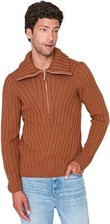 Trendyol Pull Slim uni à col roulé Maillot de survêtement, Camel, M Homme
