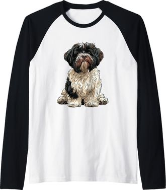 Whyitsme Design Schwarz-Wei&szlig;-Illustration Shih Tzu Hund Raglan