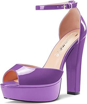 Castamere Femmes Bloc Chunky Haut High Talon Heel Plate-forme Ouvert Bout Sandales Lani&egrave;res Cheville Two-Piece Mariage 13 CM Heels Escarpins Violet 38 EU