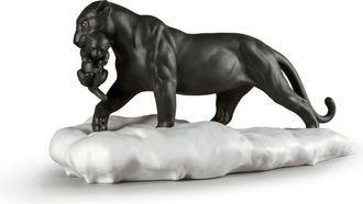 Lladro Figur Schwarzer Panther Mit Welpe. Panther. Porzellan